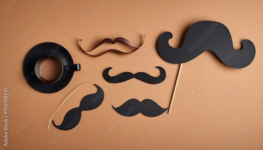 cup of coffee and retro stylish black paper photo booth props ...