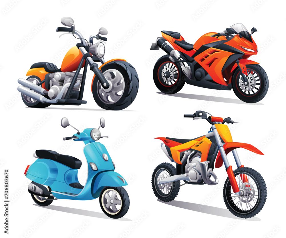 Motorcycle set vector cartoon illustration. Motorbike collection ...