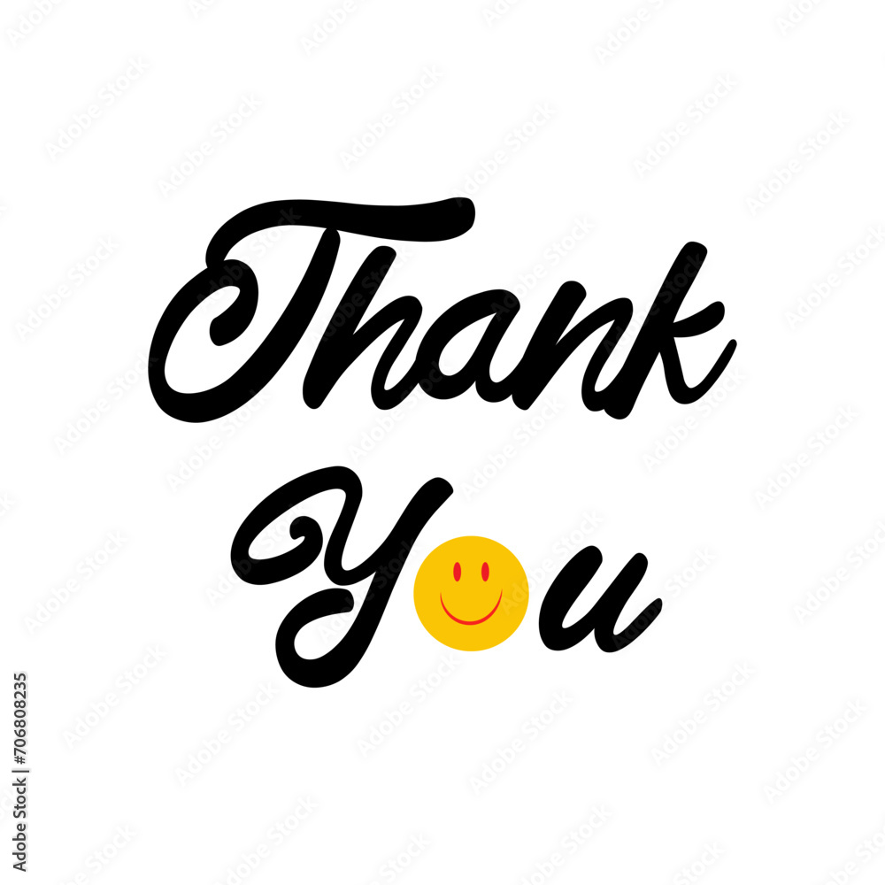 Thank you handwritten lettering, black ink brush calligraphy with smile ...