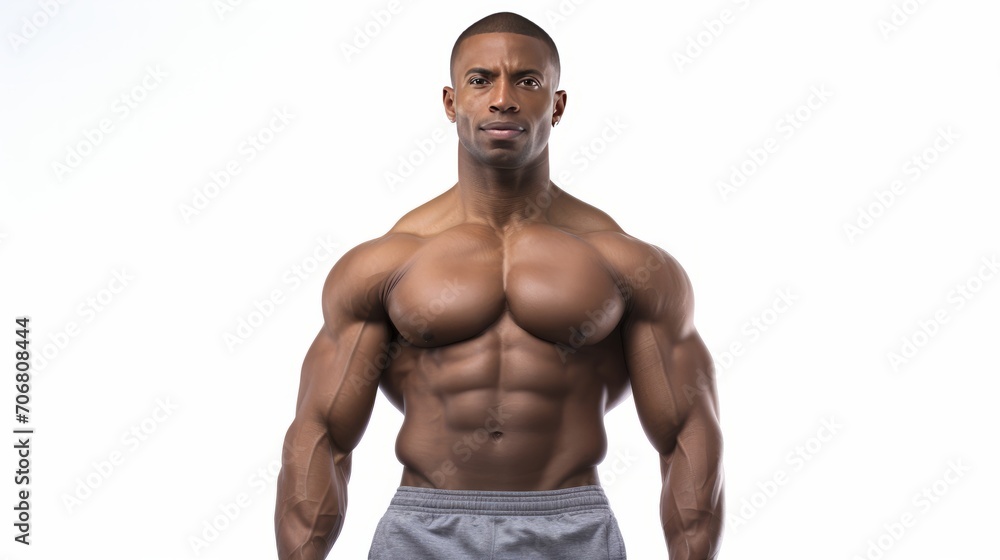 Shirtless muscle black man over white background isolated on white ...