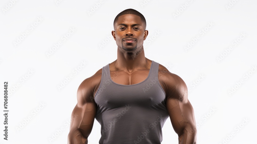Shirtless muscle black man over white background isolated on white ...