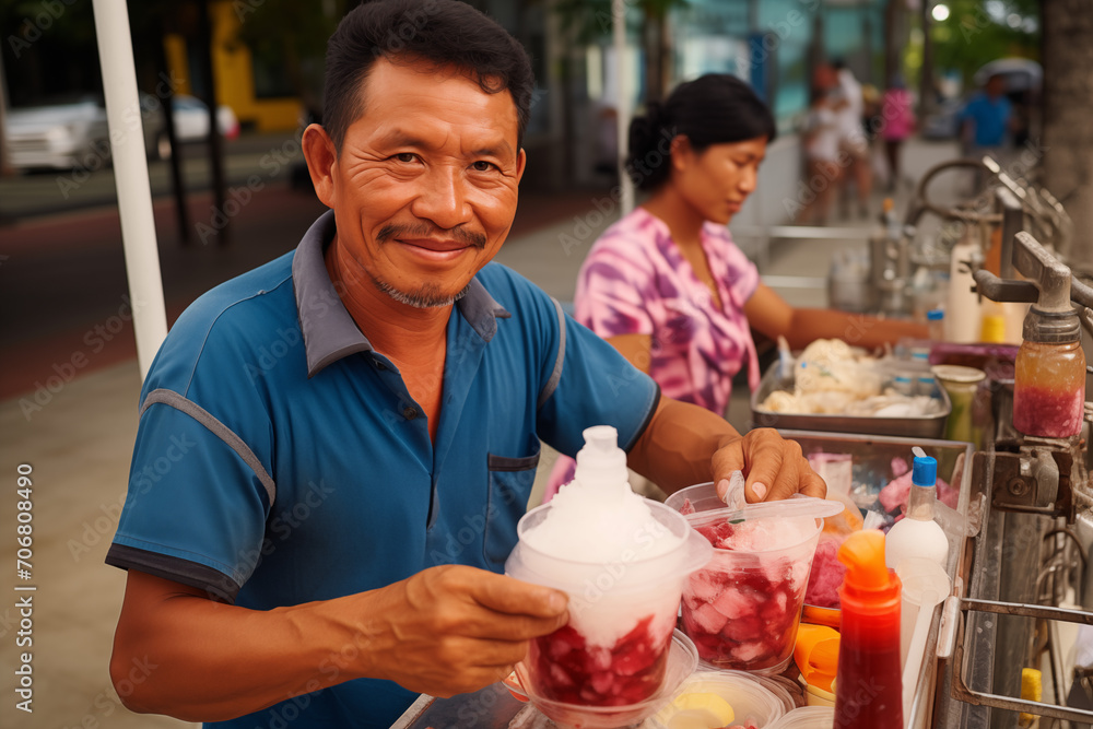 Hombre Afable Ofreciendo Refrescantes Raspados Típicos de Panamá. Stock ...