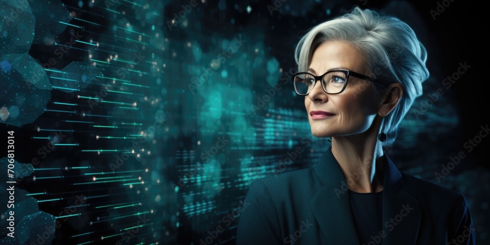 Tech analyst study cyber data chart from corporate system for ...