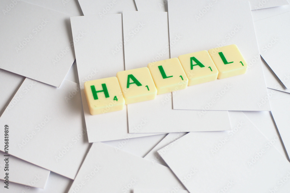 Scrabble letters spelling words HALAL. Halal is an Arabic word that ...