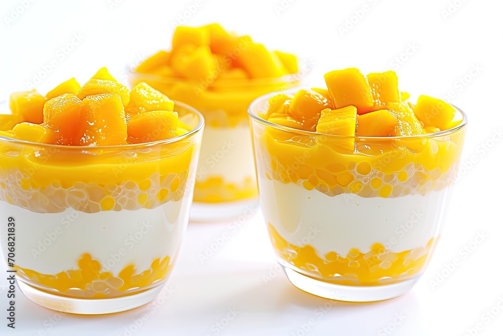 Selected Focus Creamy Mango Sago Dessert Made by puree mango, sago ...