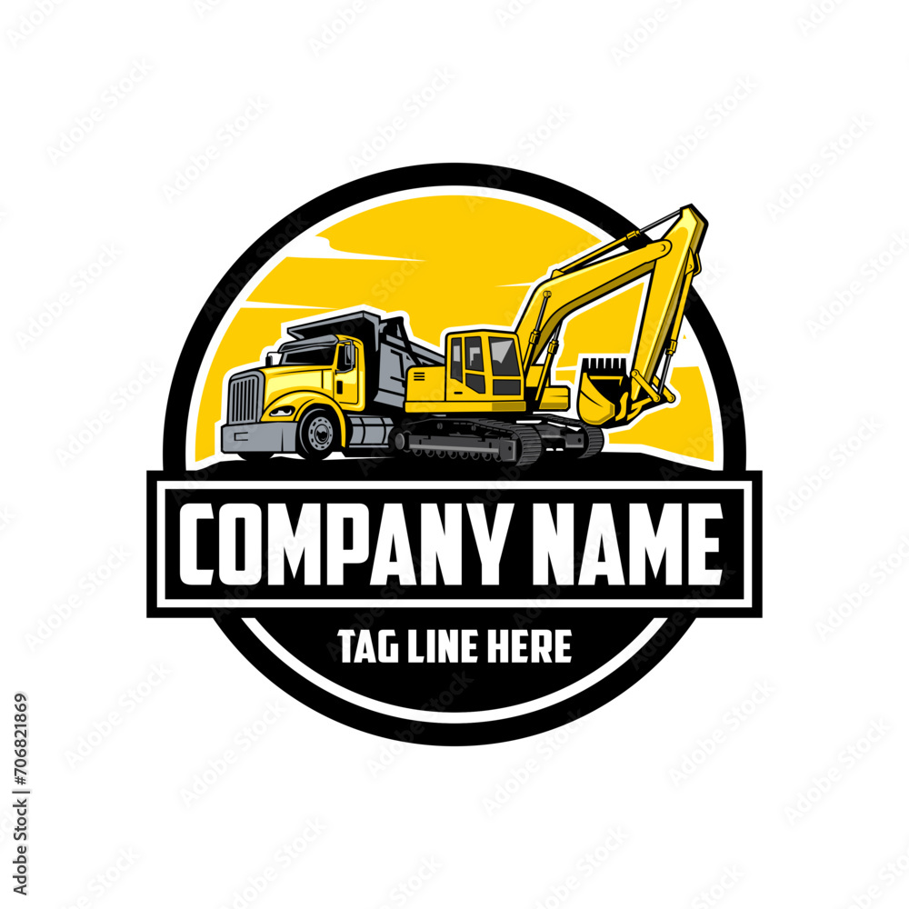 construction machine, Exavator, truck company logo vector image Stock ...