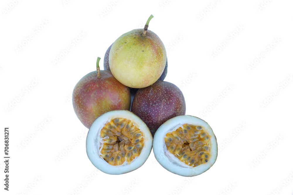 isolated passion fruit on white background. The passion fruit has an ...