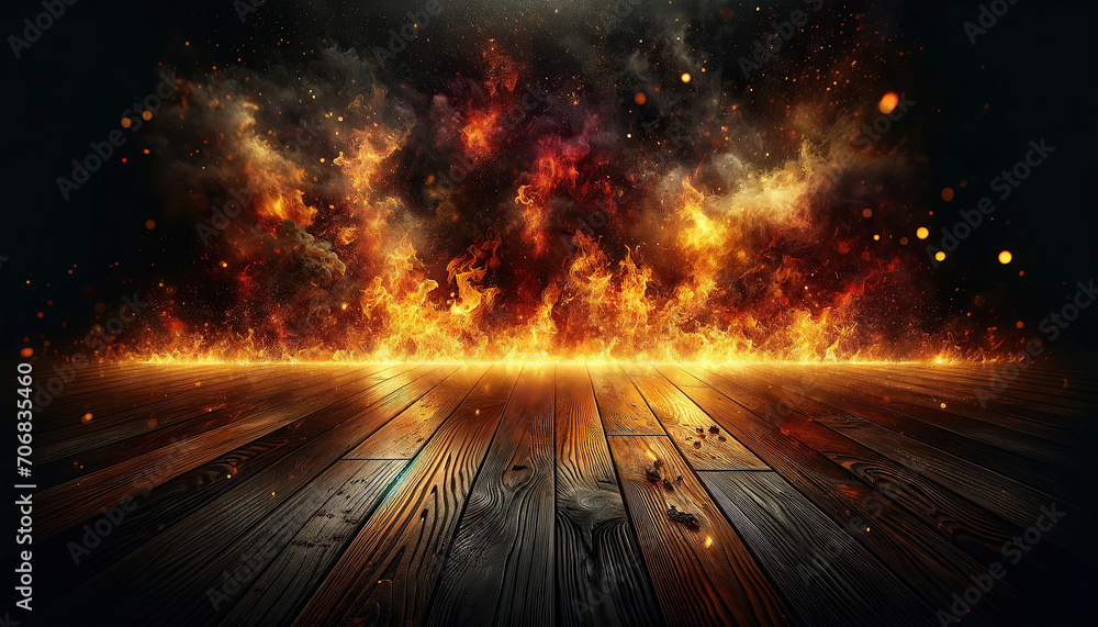 Apocalyptic Fiery Explosion – Intense Flames and Sparks on a Wooden ...