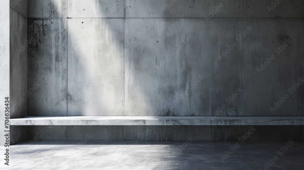 Gray cement room reflects sunlight.The concrete has shiny diagonal ...