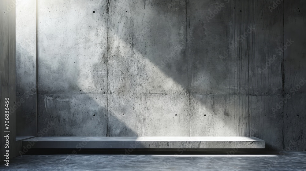 Gray cement room reflects sunlight.The concrete has shiny diagonal ...