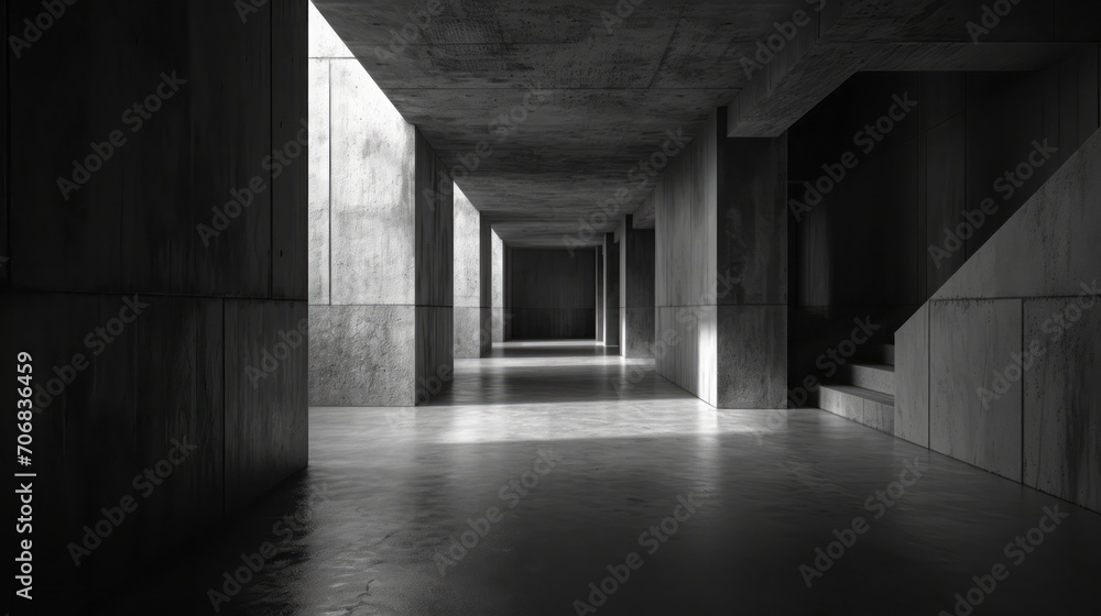 Gray cement room reflects sunlight.The concrete has shiny diagonal ...