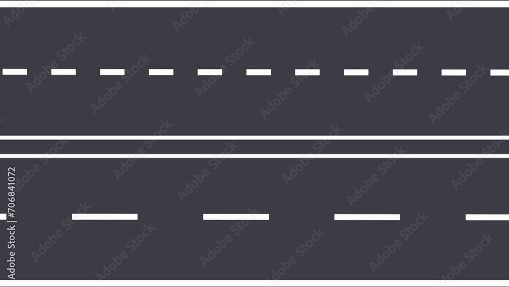 Animation asphalt road looping. Asphalt highway with white markings ...