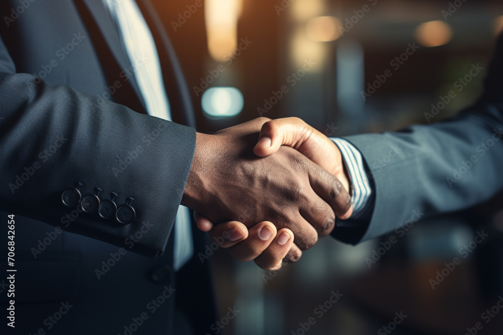 A handshake between two executives symbolizing the initiation of a ...