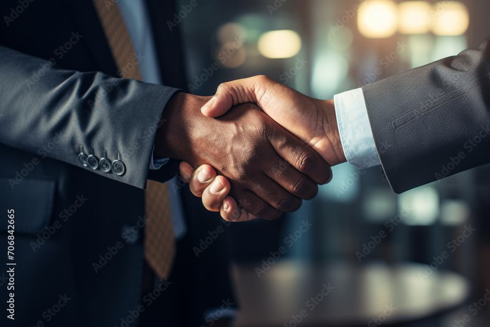 A handshake between two executives symbolizing the initiation of a ...