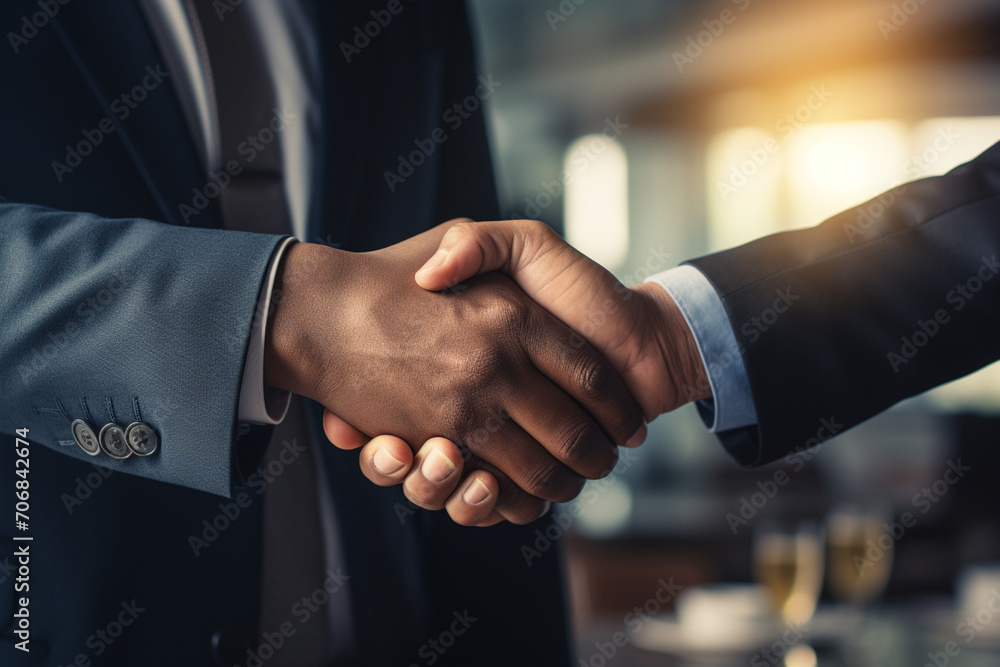 A handshake between two executives symbolizing the initiation of a ...