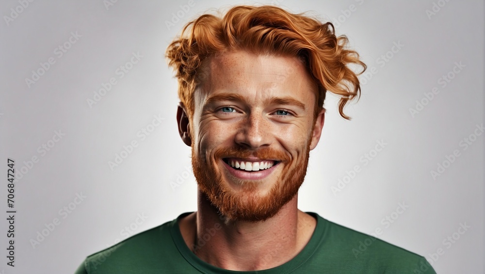 A close-up photo of a charming young Irish man with ginger hair ...