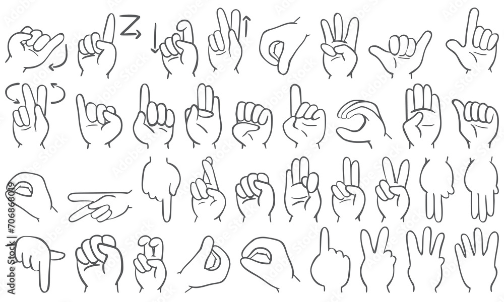 Palm and fingers sign language outline. sign language glyph collection ...