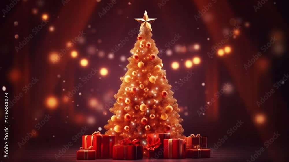 christmas tree with blurred lights background at night. christmas and ...