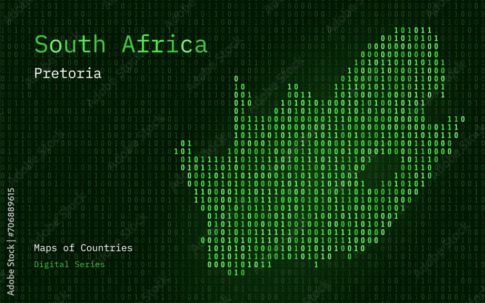 South Africa Map Shown in Binary Code Pattern. TSMC. Matrix numbers, zero, one. World Countries ...
