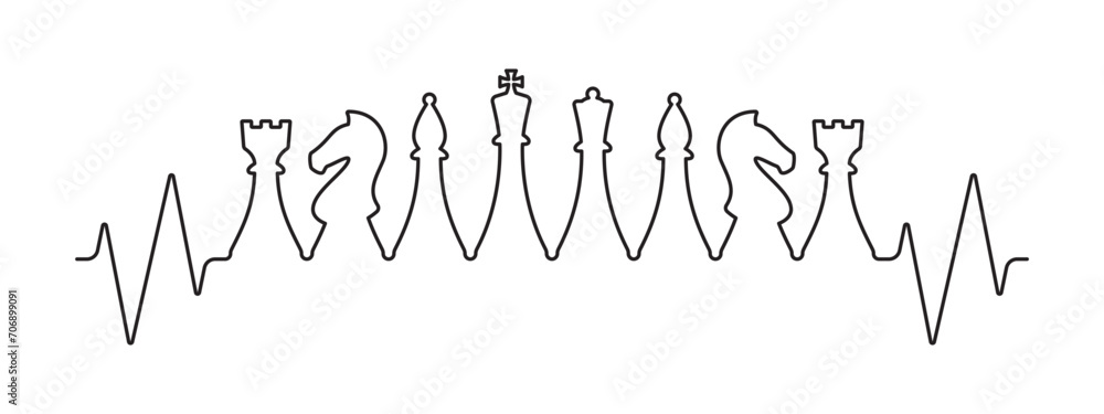 Vector medical pulse back line with chess pieces symbols image ...