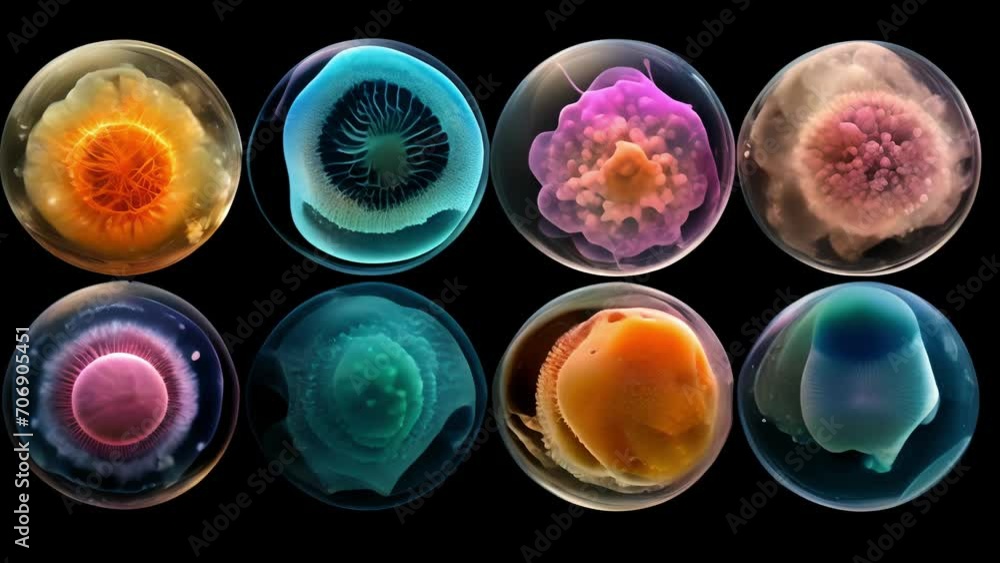 A series of microscope images the cellular division and differentiation ...