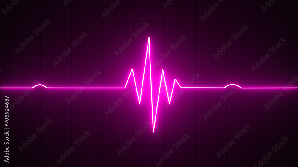 Purple or pink neon Heart pulse monitor with signal. Heartbeat line ...