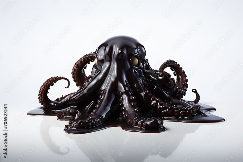 Octopus crude oil contamination. Environmental impact concept, white ...