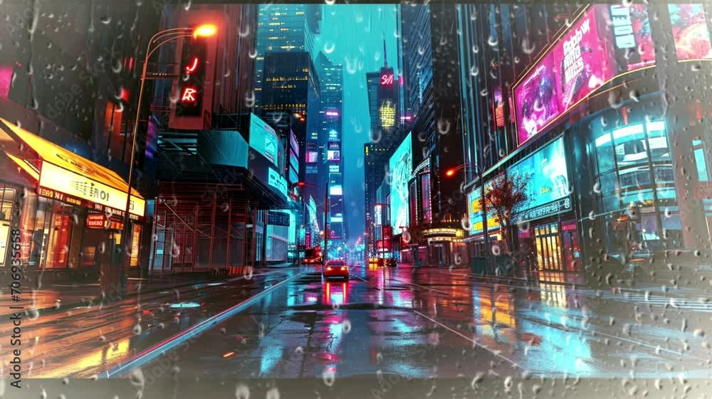 vibrant cityscape at night, loop video background animation, cartoon ...