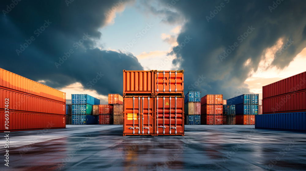 Container box from cargo ship for import-export, logistics concept. Sea ...