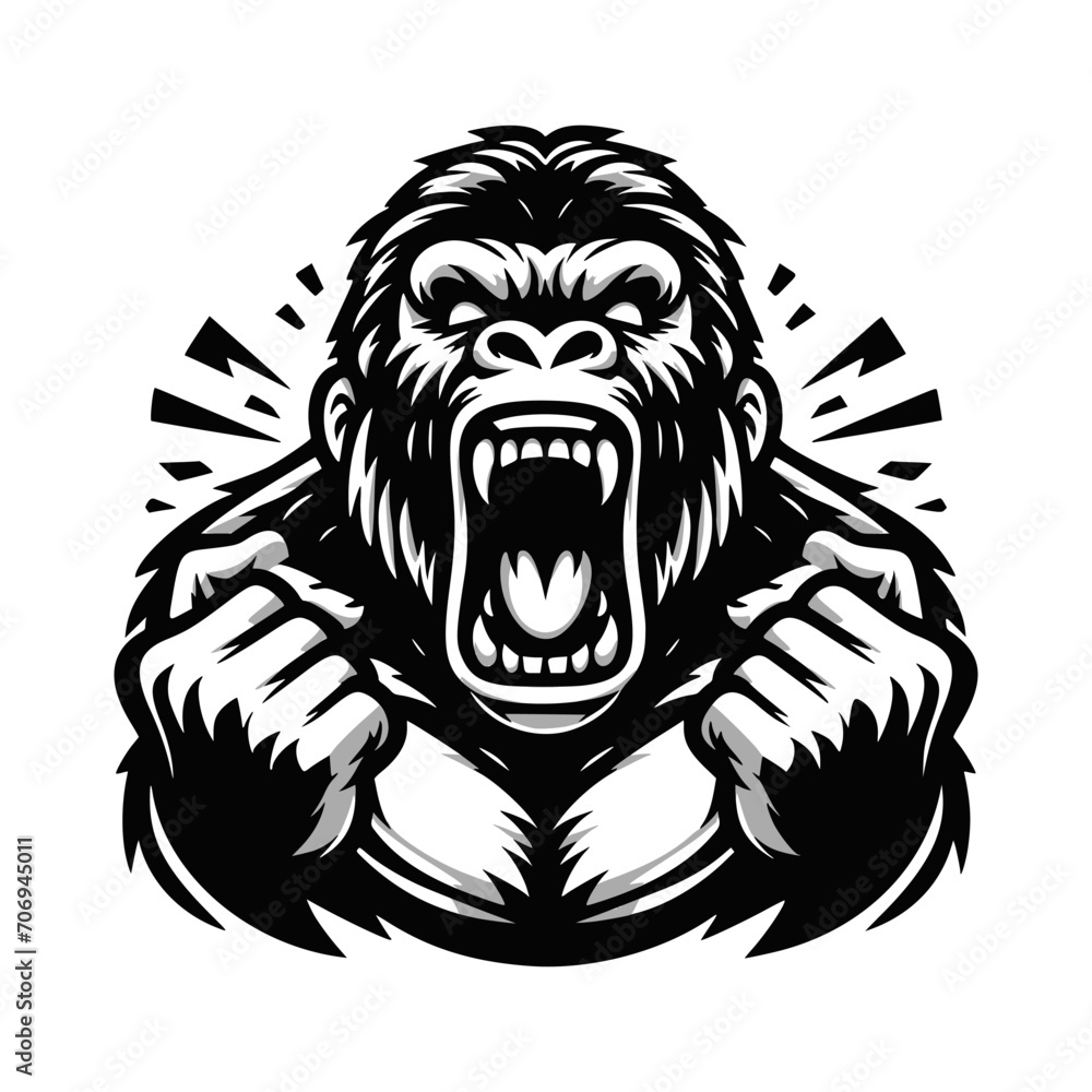 Vector logo of a raging gorilla. Professional logo of a mad kong. Black ...