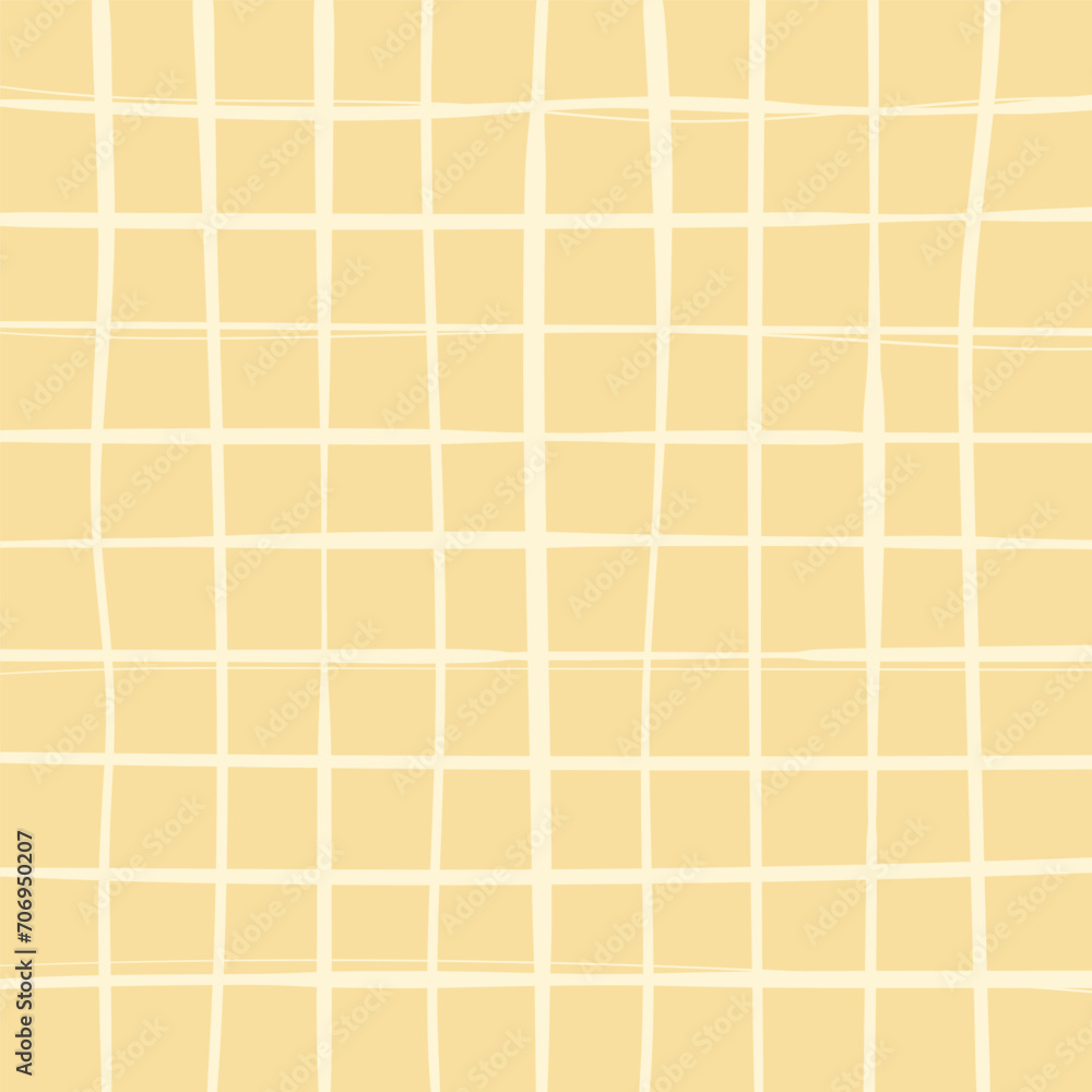 Hand drawn cute grid. doodle beige, yellow, pale, white plaid pattern ...