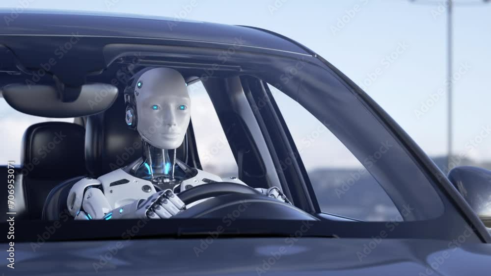 Robot driving a car - autonomous transport and self-driving cars ...