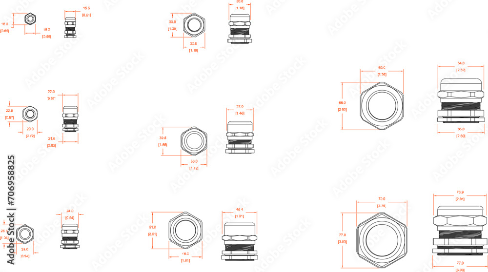 collection of vector sketch illustrations of screw bolt designs with ...