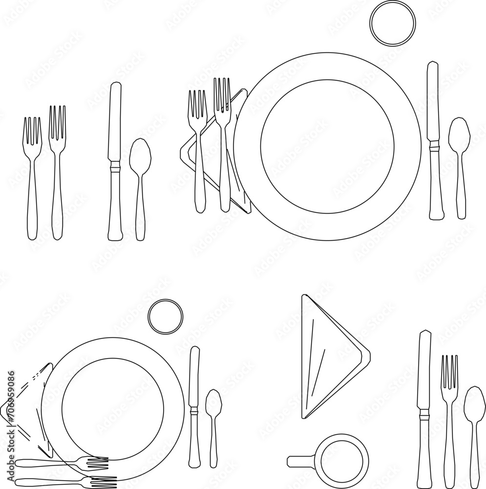 Vector sketch illustration of kitchen utensils design for dining table ...