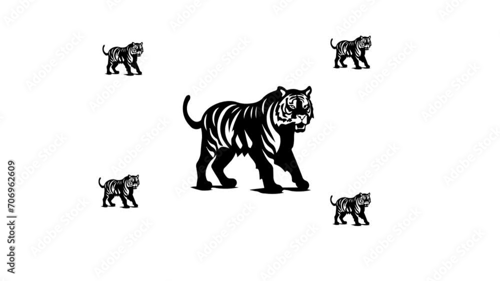 Zoom in and out animation the tiger symbol. Large black symbol in the ...