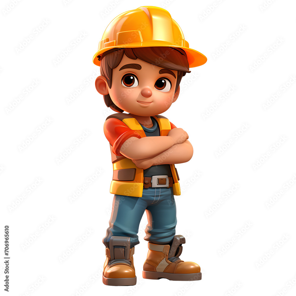 Cute cartoon Kid Construction Worker Crossed Arms, isolated on ...