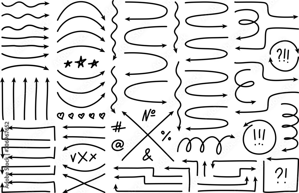 Line arrow trace of straight, wavy, crossed, twisted and curved evolve ...