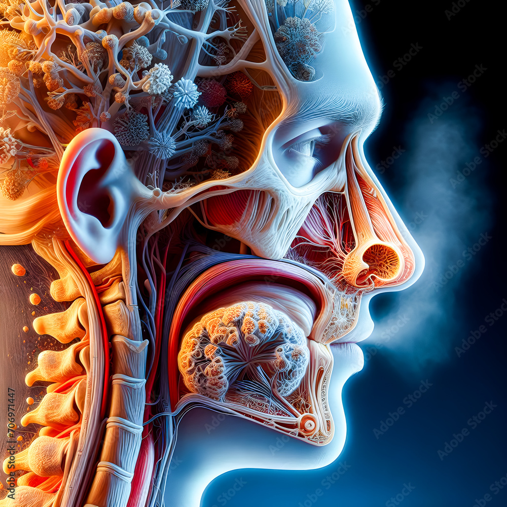 Illustration of a close-up anatomy of the human respiratory system that ...