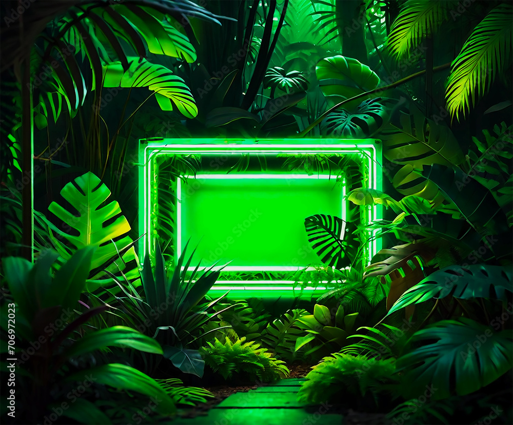 Mystrious jungle portal illustration Night Forest Background Green ...