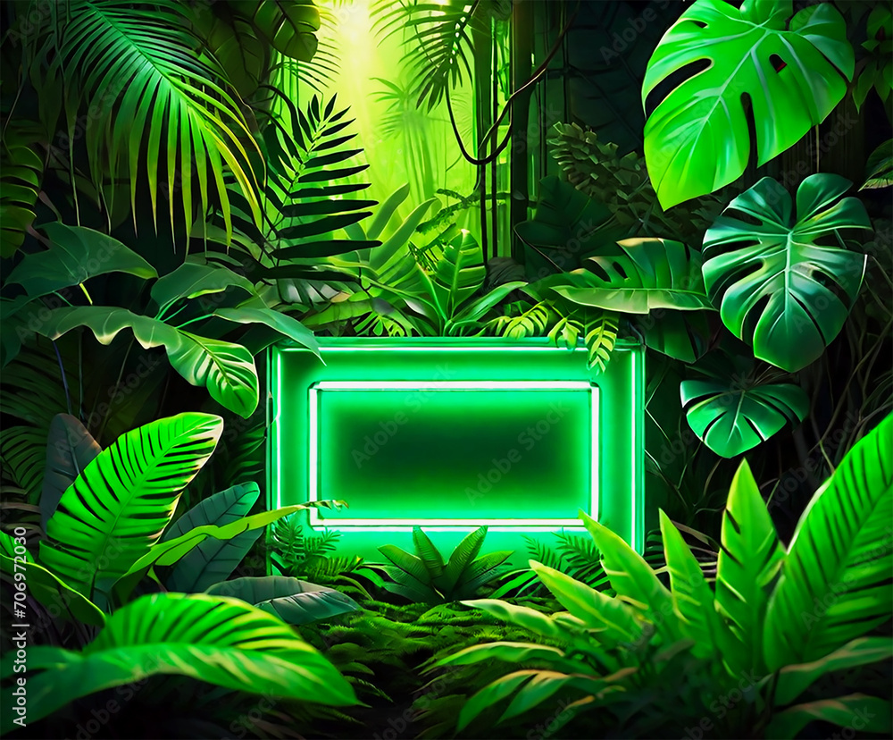 Mystrious jungle portal illustration Night Forest Background Green ...