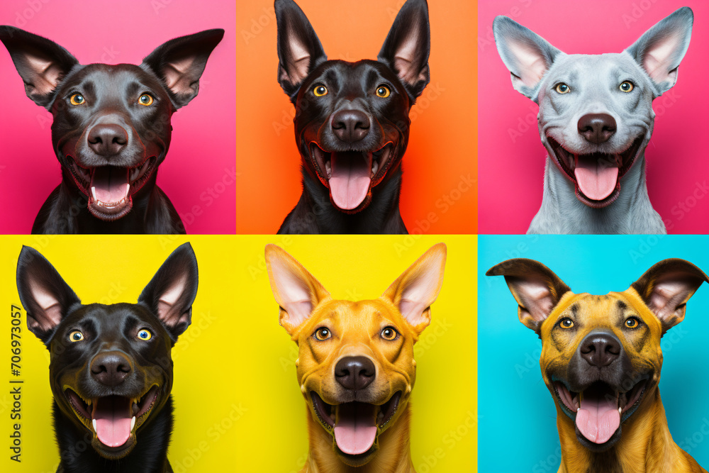 Foto de Several photos with dogs in four different colors, in the style ...
