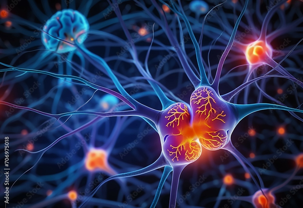 Closeup brain cells Neurology 3d Render Nervous System Brain central ...