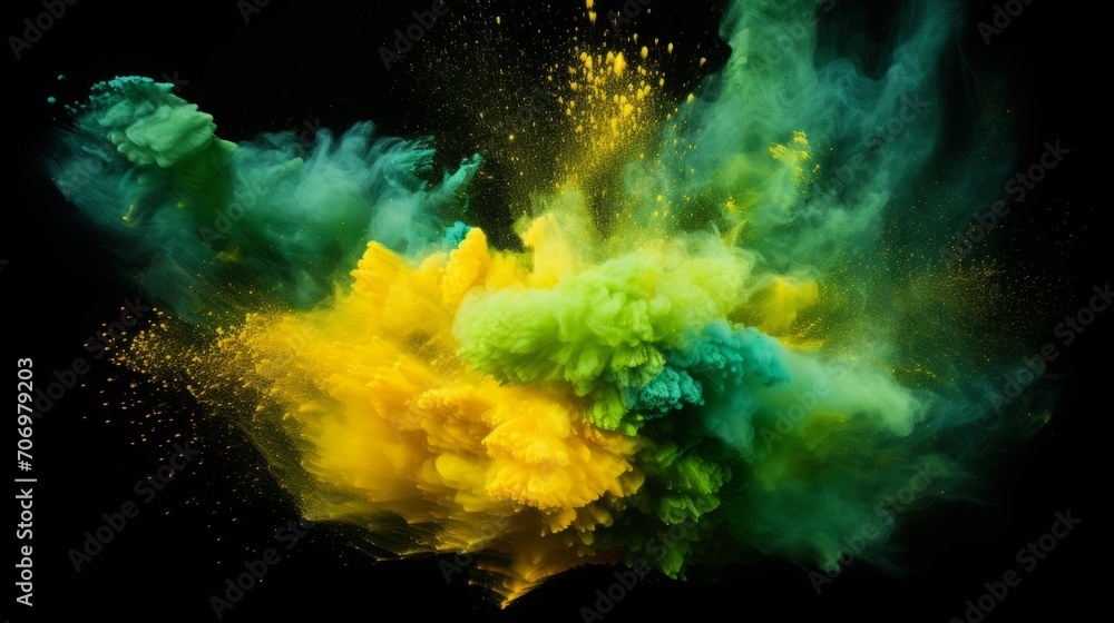 Powder explosion: a presentation background of green and yellow paint ...