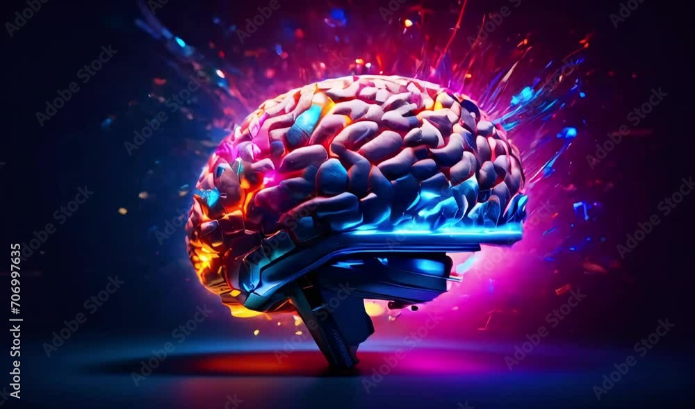 3D render of motion graphic futuristic human brain, Light electric ...