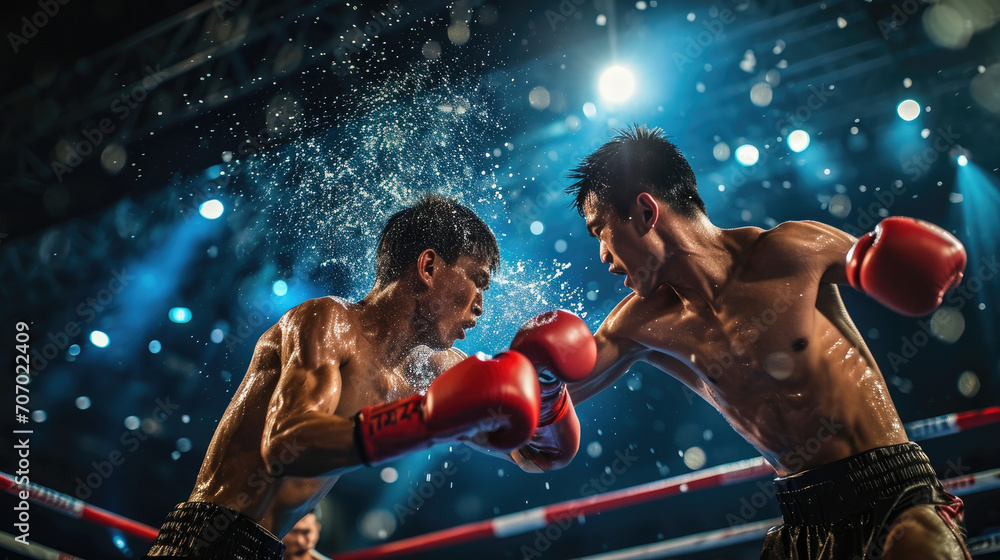 Two asian young professional boxer having a competition tournament on ...