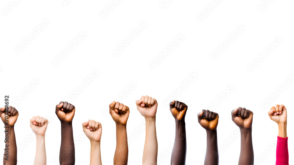 Hands of many people raising fists on transparent background PNG Stock ...