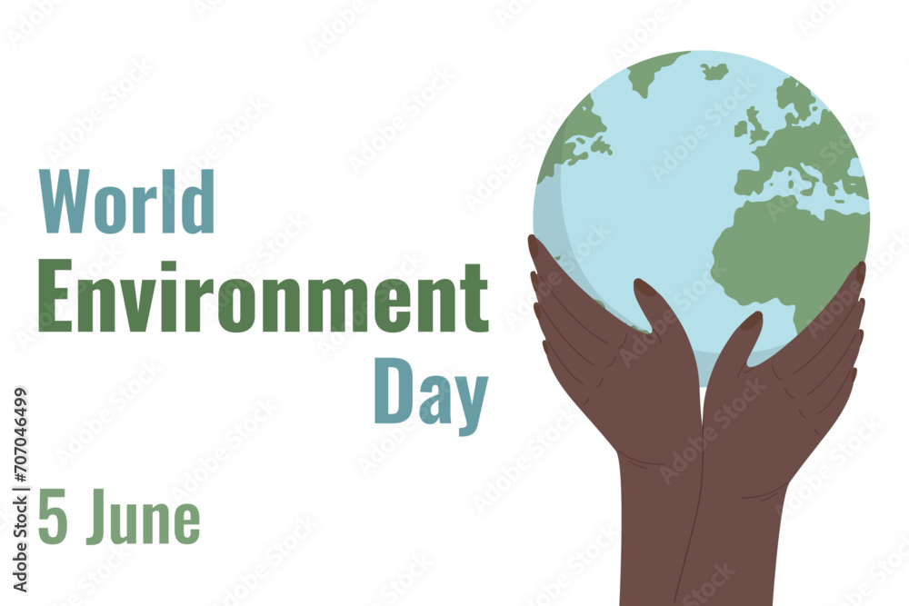 World Environment Day poster with human hands holding earth globe ...