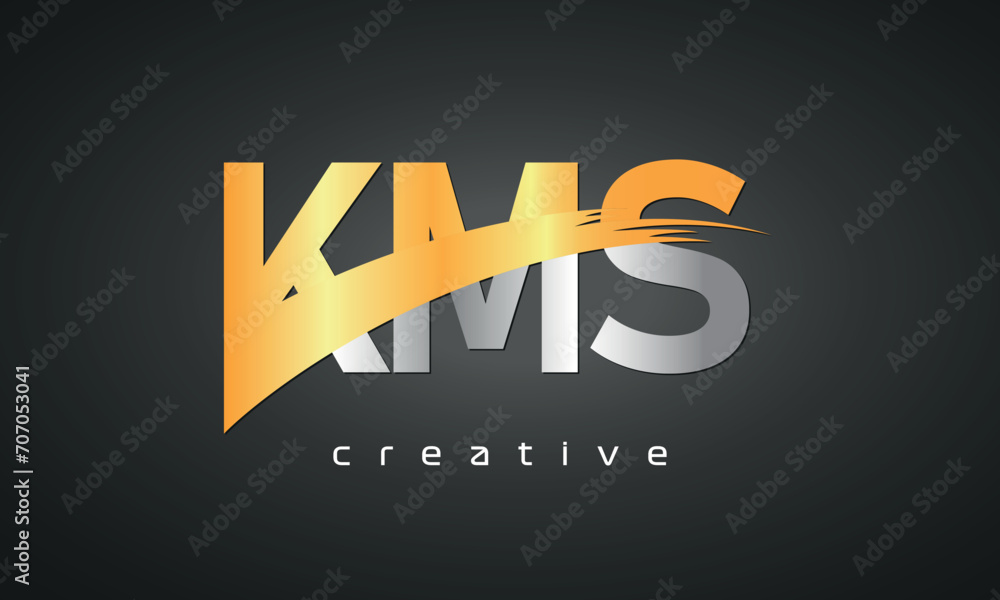 KMS Letters Logo Design with Creative Intersected and Cutted golden ...