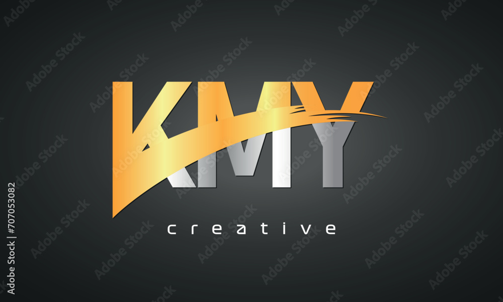 KMY Letters Logo Design with Creative Intersected and Cutted golden ...