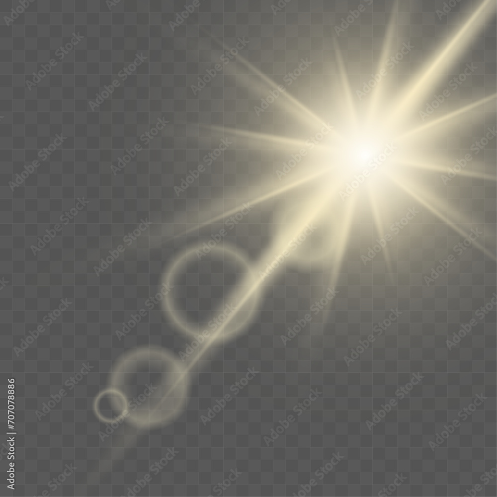 Beautiful sunlight with reflections on a transparent background. Vector ...